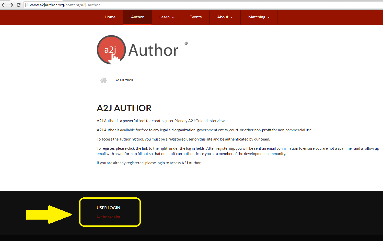 Chapter 2: Registering and Accessing the Authoring Tool | A2J Author